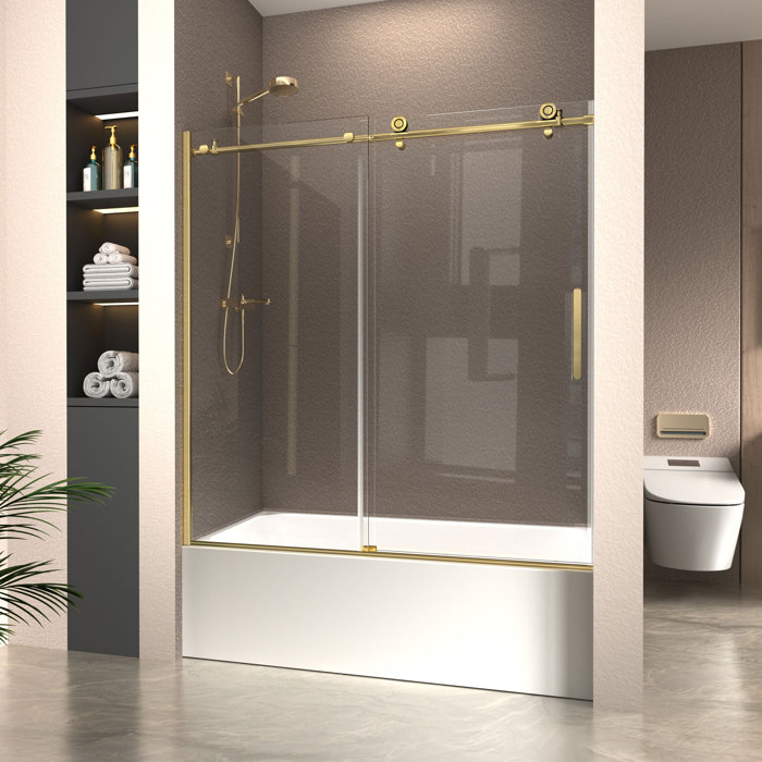 CKB 57'' - 59'' W x 60'' H Single Sliding Door Frameless Tub Door with Clear Glass & Reviews ...